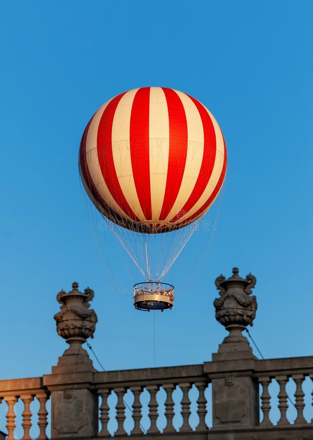 Stripped Air Ballon Fly in Blue Sky Stock Image - Image of high ...