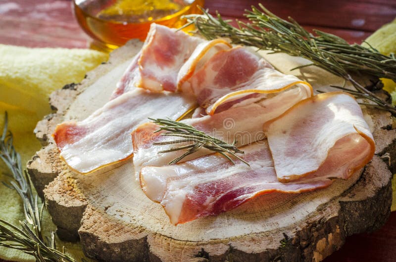 Strips of Fresh Bacon on a Board Stock Photo - Image of cooking, snack ...