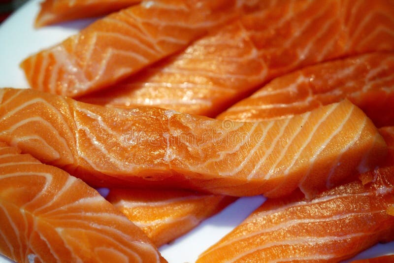 Strips of Fresh Salmon Fillets Stock Photo - Image of orange, strips ...