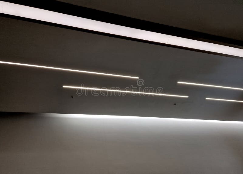 Strips of Lights in the Ceiling Soffit. LED Lights in a One-way Stock ...
