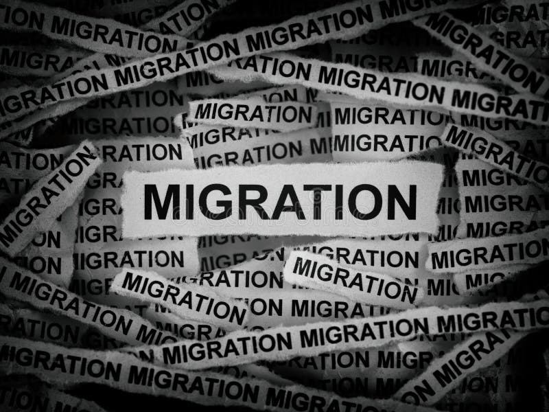 Strips of Newspaper with the Words Migration Typed on Them Stock Photo ...