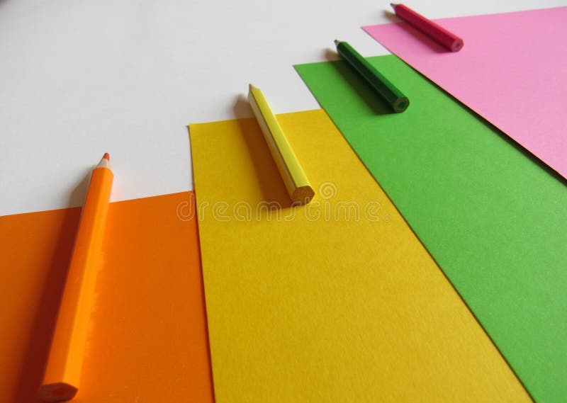 Strips of Paper and Pencils of Different Colors Stock Image - Image of ...