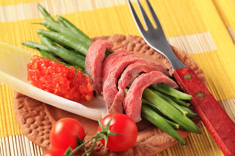 Strips of Roast Beef with String Beans Stock Image - Image of green ...