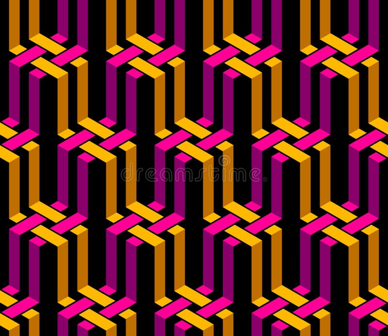 Stripy Mesh Weaving Cubes Seamless Pattern, 3D Abstract Vector ...