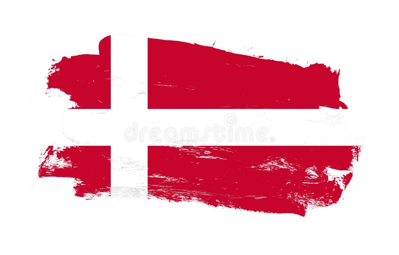 Stroke Brush Painted Distressed Flag of Denmark on White Background ...