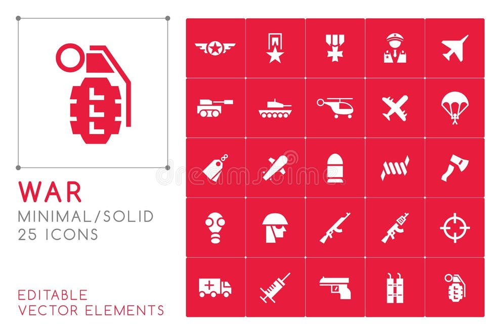 Set of Quality Universal Standard Minimal Simple War Solid White Icons ...