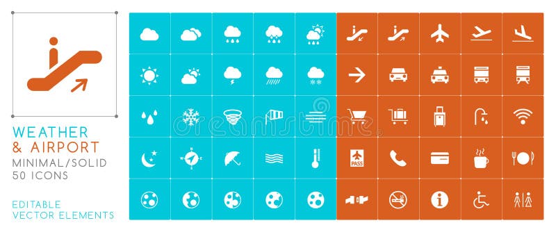 Set of 50 Universal Weather and Airport Icons on Color Background ...
