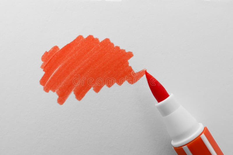 Stroke Drawn with Orange Marker and Highlighter Isolated on White, Top ...