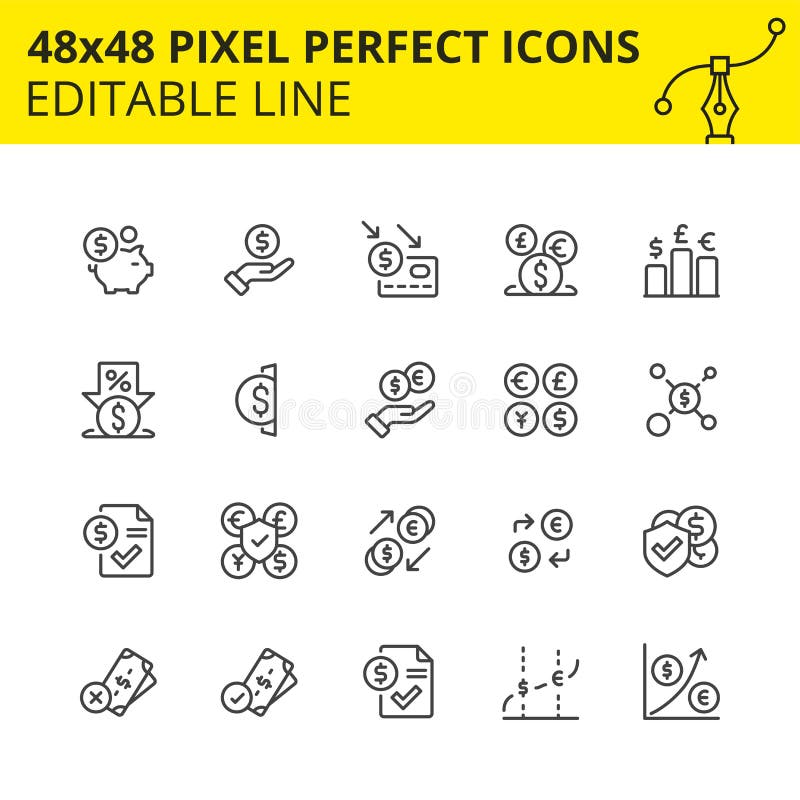 Stroke Money Icons Transactions Conversion Vector Image Stock ...