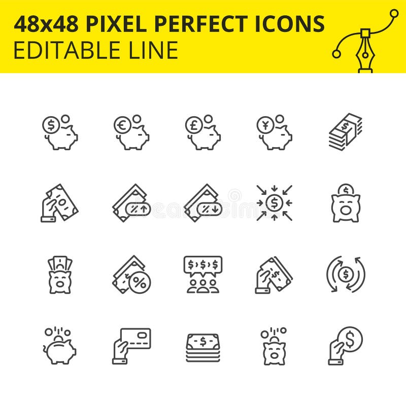 Stroke Money Icons Transactions Conversion Vector Image Stock ...