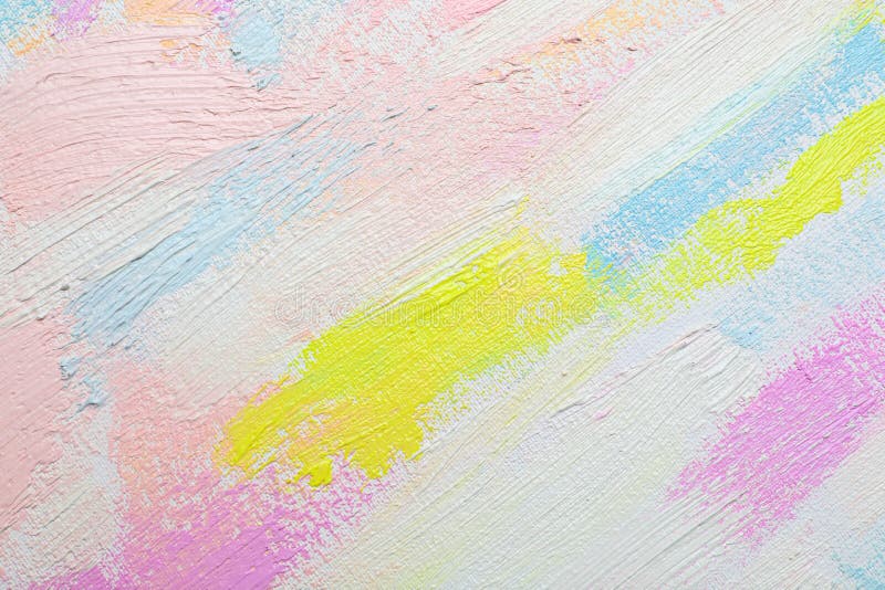 Strokes of Different Pastel Acrylic Paints on White Canvas, Closeup ...
