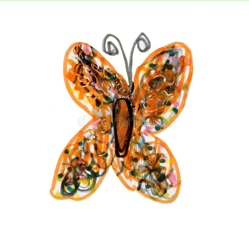 Strokes Textured Drawing of Butterfly Drawn by Hand in Naive Babys ...