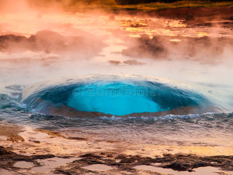 Strokkur Geyser Just at the Explosion Moment, Iceland Stock Image ...