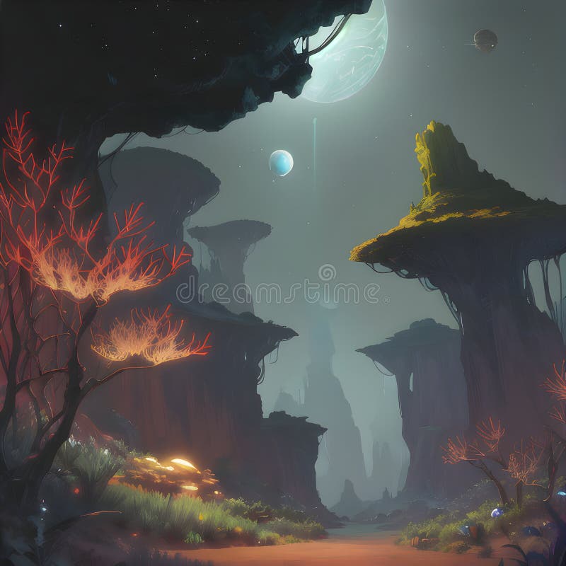 A Stroll through an Alien Forest Stock Illustration - Illustration of ...