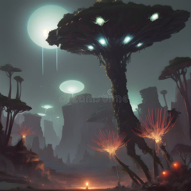 A Stroll through an Alien Forest Stock Illustration - Illustration of ...