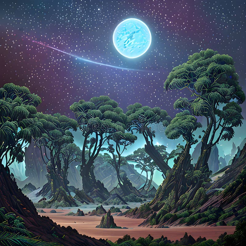 A Stroll through an Alien Forest Stock Illustration - Illustration of ...