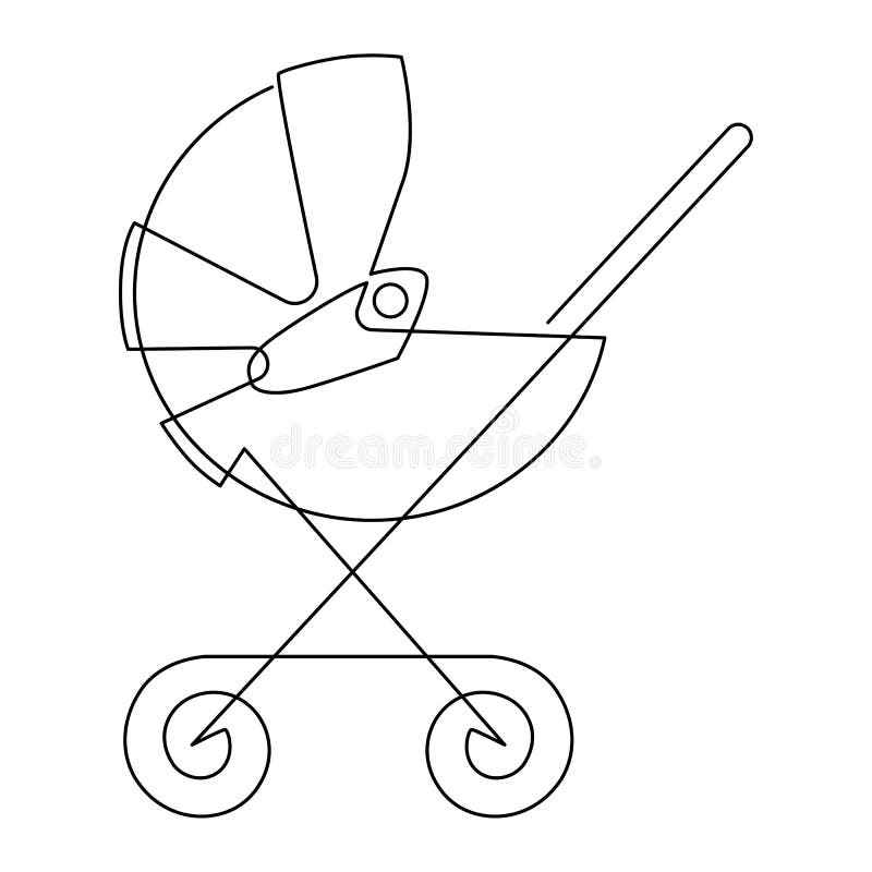 Stroller for Walking with a Newborn Baby. Continuous Line Drawing ...
