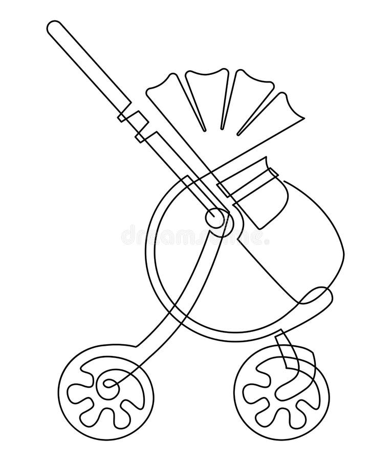 Stroller for Walking with a Newborn Baby. Continuous Line Drawing ...