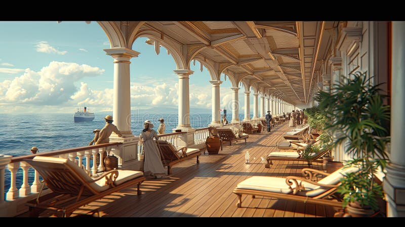 Strolling on Titanics Promenade Deck Stock Illustration - Illustration ...