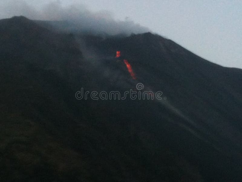 Stromboli with His Fog on the Top Stock Photo - Image of fire ...