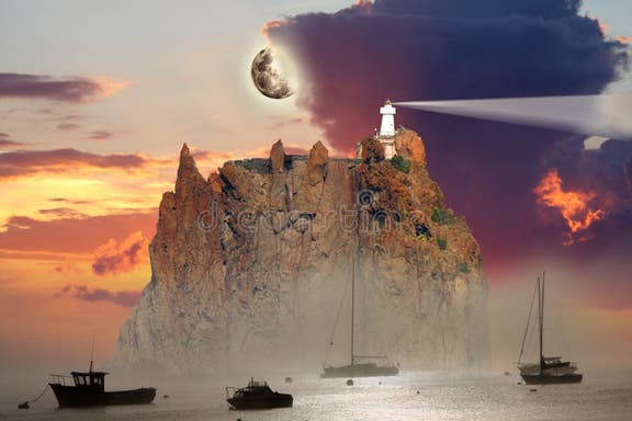 Stromboli Lighthouse, Italy Stock Image - Image of dusk, security: 16736373