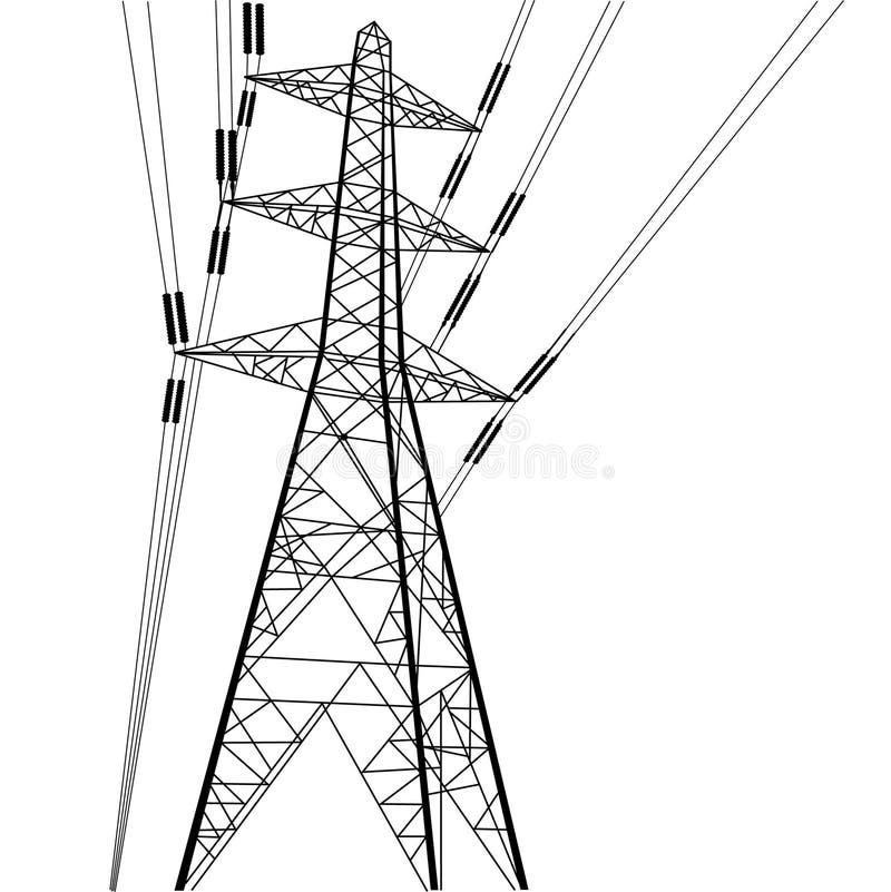 Stromleitung Aufbau Schwarzweiss-Linie Art Stock Abbildung ...