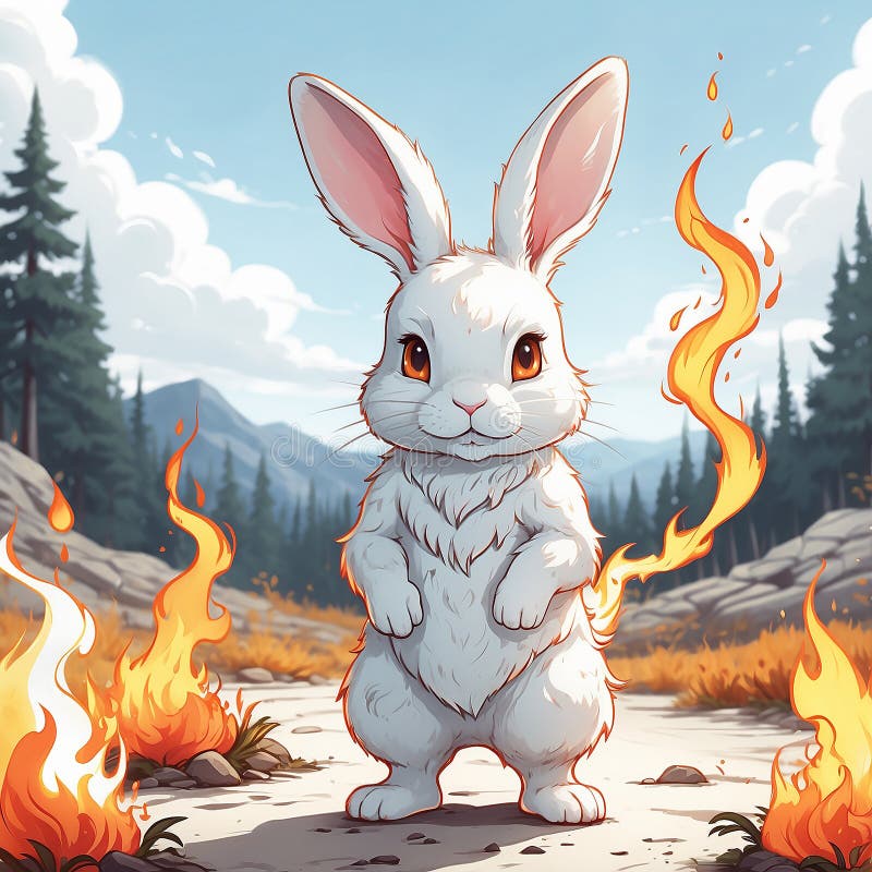 Strong Angry White Rabbit in the Burning Fire Cartoon Stock ...