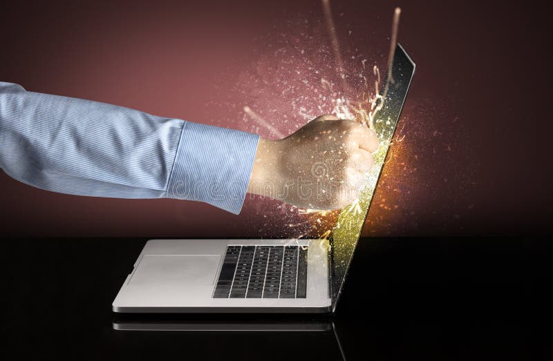 Hand boxing laptops screen stock image. Image of computer - 164695267