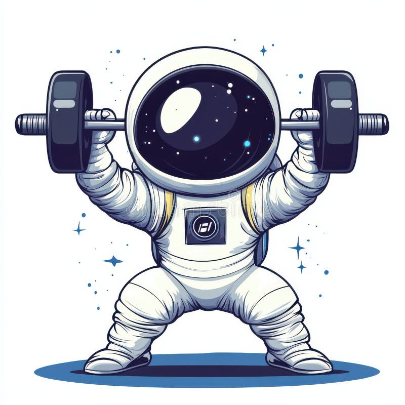Strong Astronaut Lifting Weights in Space Workout Exercise Fitness ...