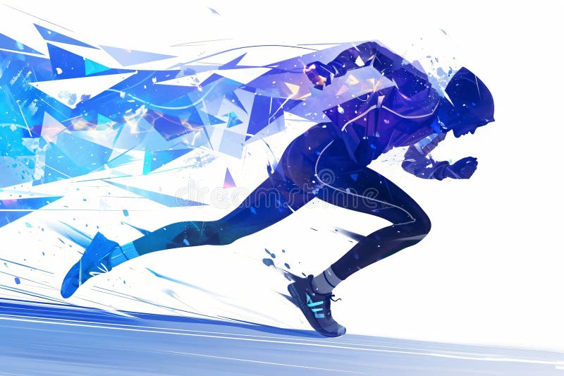 Strong Athlete Running Fast on White Background. Runner Sprinting ...