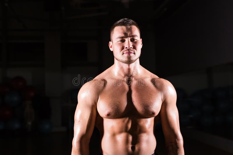 Strong Athletic Man Fitness Model Torso Showing Six Pack Abs Stock ...