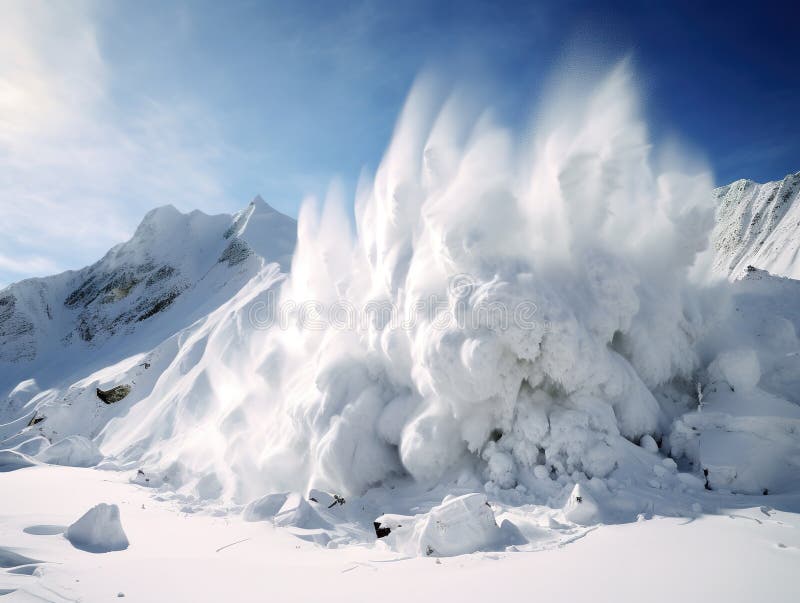Strong Avalanche with Ice and Snow Rolling Down from the Glacier or ...