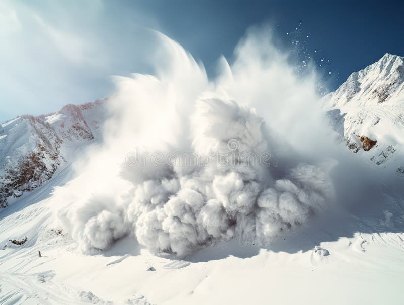 Strong Avalanche with Ice and Snow Rolling Down from the Glacier or ...