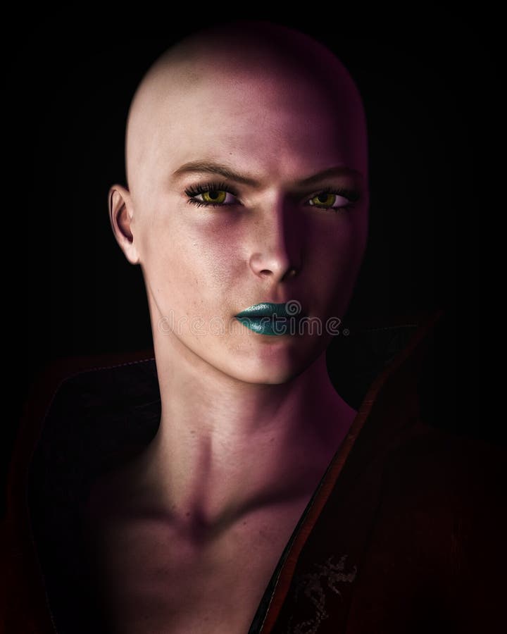 Strong Bald Futuristic Sci-Fi Woman Portrait Stock Illustration - Image ... Strong Bald Futuristic Sci-Fi Woman Portrait Stock Illustration - Image ...