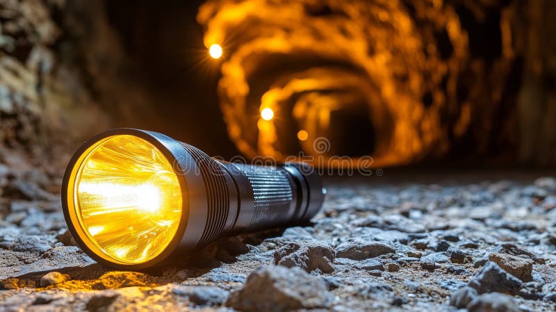 A Strong Beam from a Flashlight Reveals a Dim, Rugged Space Stock Photo ...
