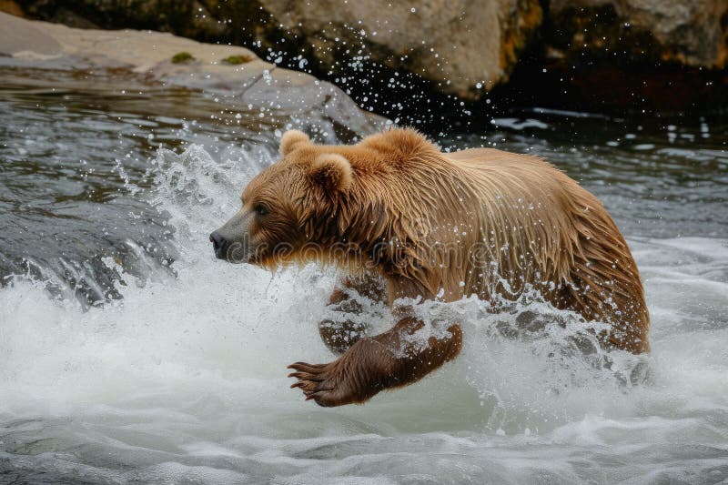 Strong Bear Diving River. Generate Ai Stock Photo - Image of animal ...