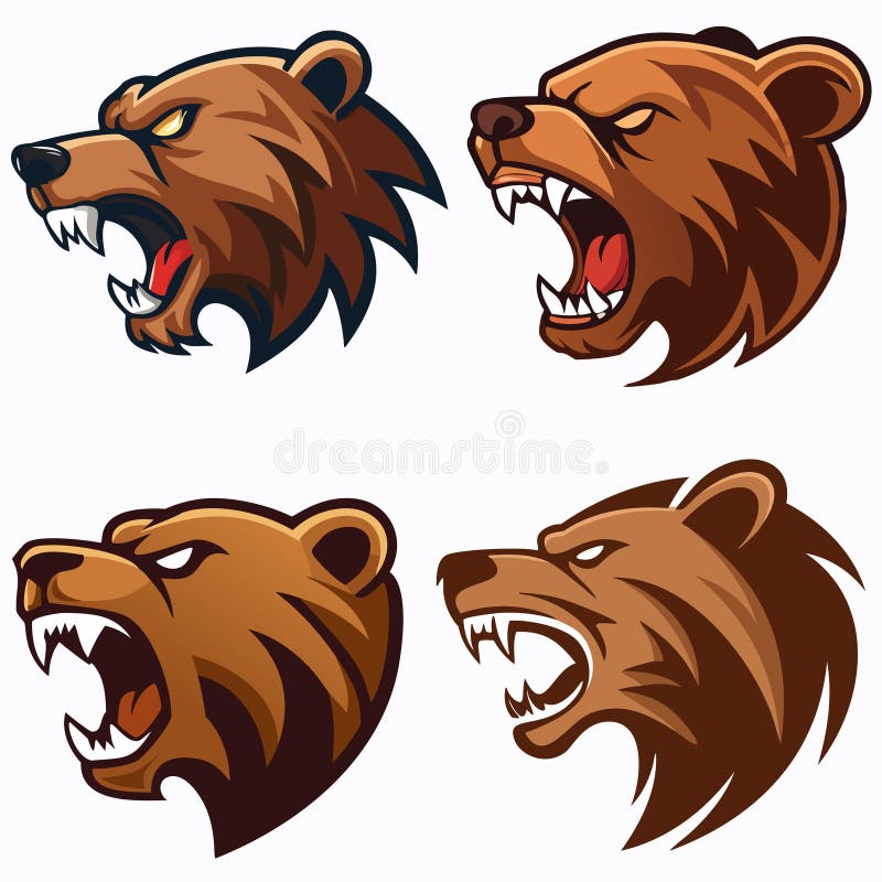 Strong Bear Head Logo Roaring Side View Vector Bundle Stock Vector ...