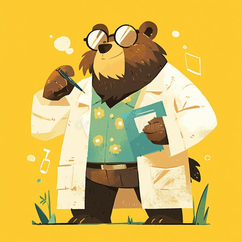 A Strong Bear Scientist Cartoon Style Stock Vector - Illustration of ...