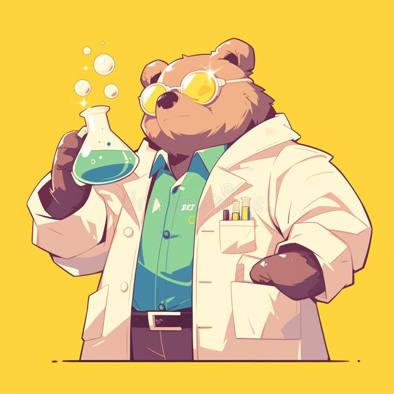 A Strong Bear Scientist Cartoon Style Stock Vector - Illustration of ...