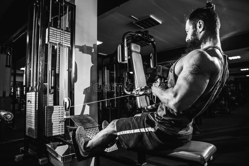 Strong Bodybuilder Doing Heavy Weight Exercise for Back on Machine ...