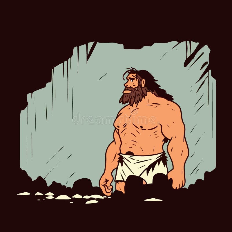 Strong Bearded Primitive Caveman Stock Vector - Illustration of person ...