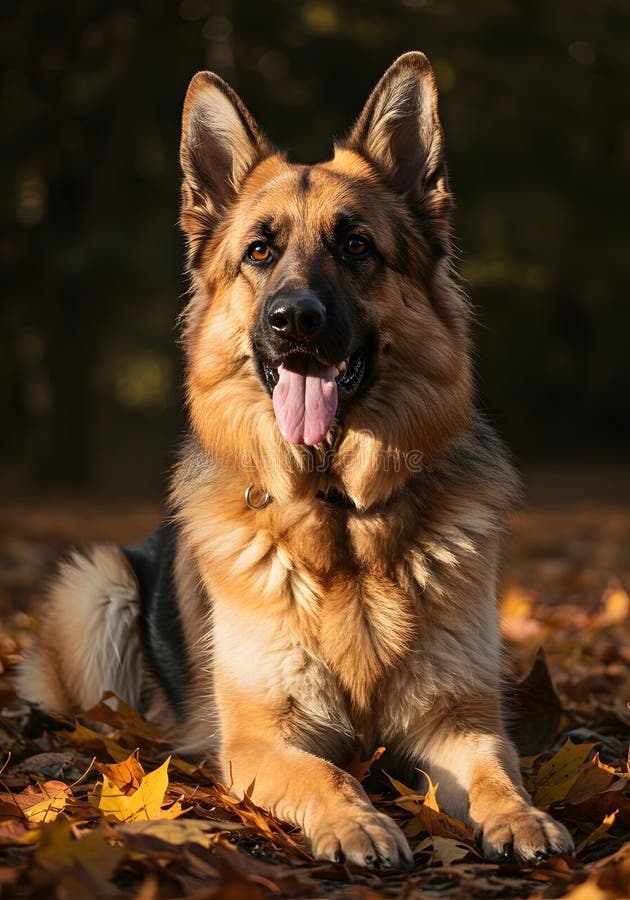 German Shepherd Sitting Around Maples Tree Stock Photo - Image of terrier, puppy: 368188092