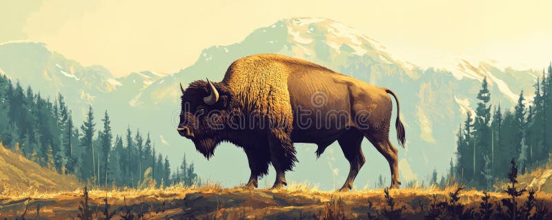 A Strong Bison Standing Tall, Its Massive Body Blending into the ...