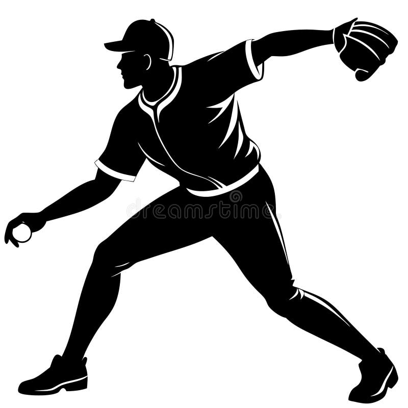 Baseball Pitcher Throwing Ball Silhouette Stock Vector - Illustration ...