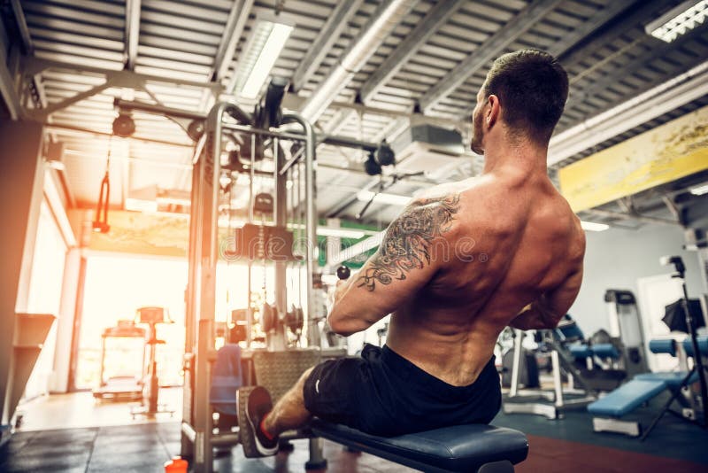 Strong Bodybuilder Doing Heavy Weight Exercise for Back on Machine ...