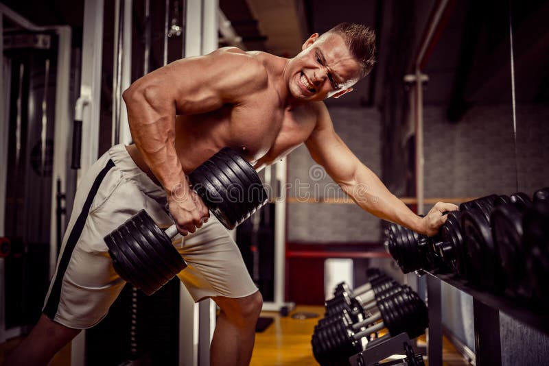 Strong Bodybuilder Doing Heavy Weight Exercise for Back Stock Photo ...