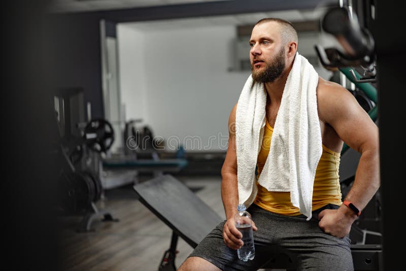Strong Bodybuilder with Muscular Chest and Shoulders in Gym Stock Image ...