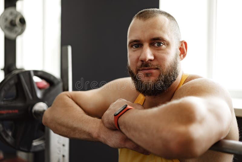 Strong Bodybuilder with Muscular Chest and Shoulders in Gym Stock Image ...