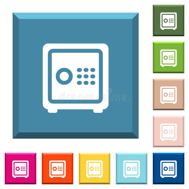 Strong Box with Key Code White Icons on Edged Square Buttons Stock ...