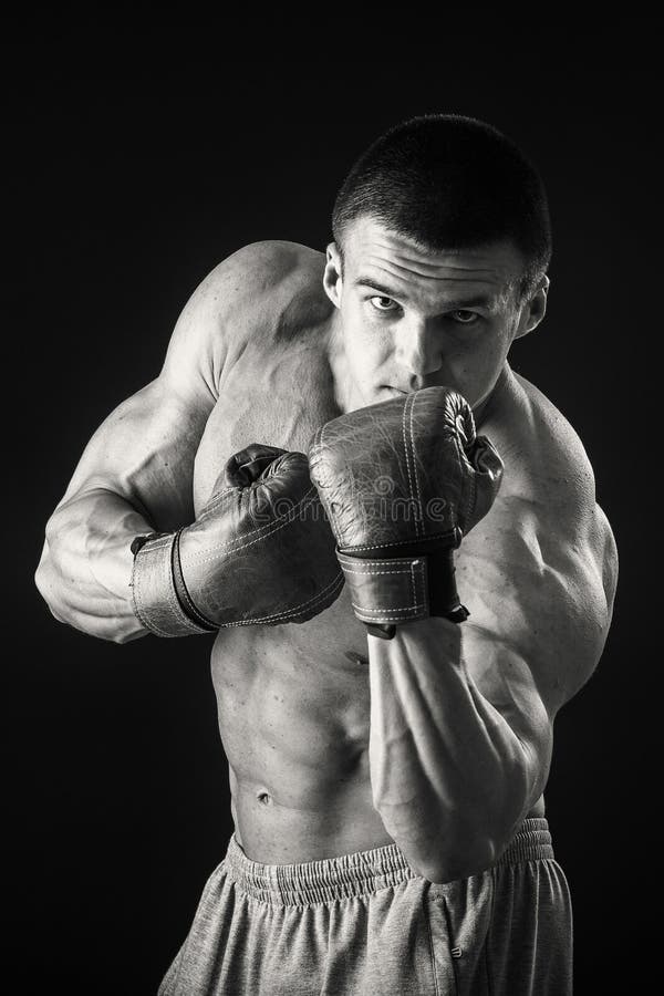 Strong Boxer on a Black Background Stock Photo - Image of fight ...